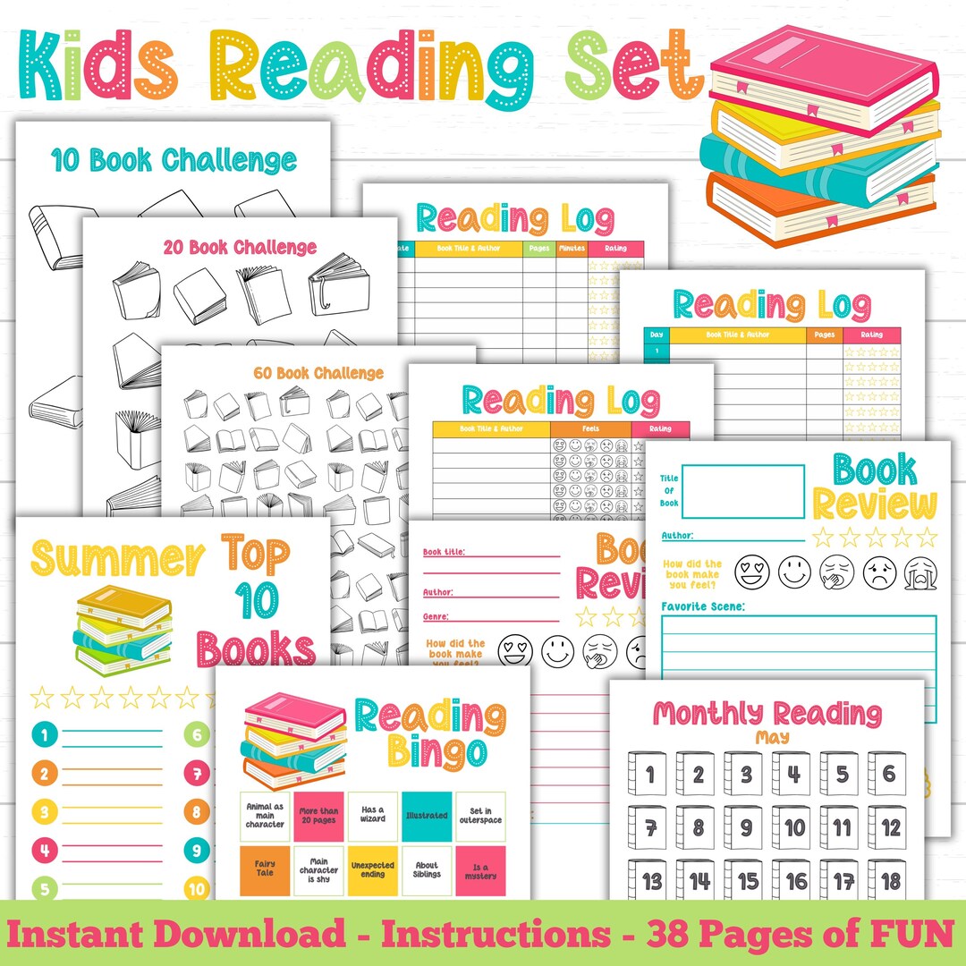 Reading Log, Kids Reading Log Set, Fun Kids Reading Trackers, 38 ...