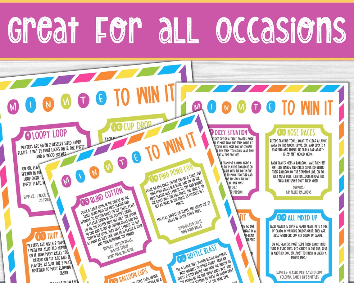 Minute to Win It, Party Game, Printable Party Game, Sleepover Game ...