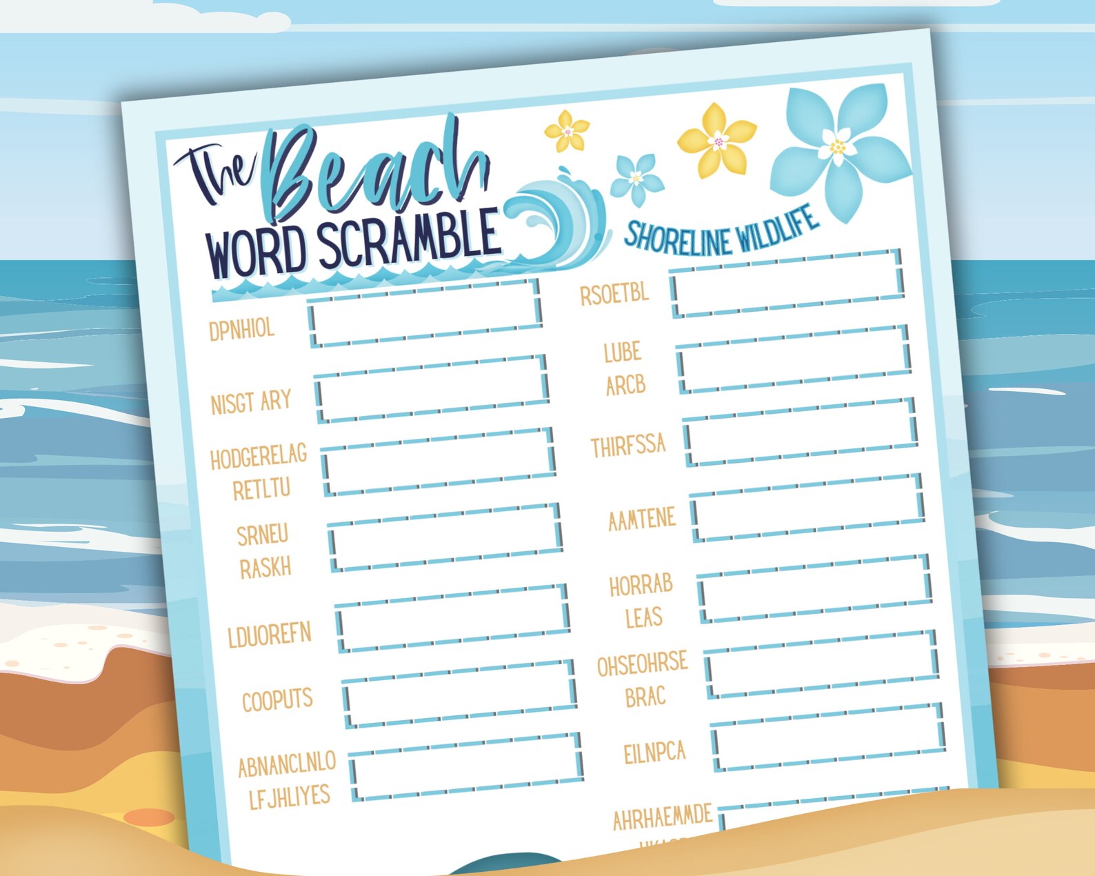 Beach Word Scramble Set Printable Summer Word Scramble Kid Teen Summer ...
