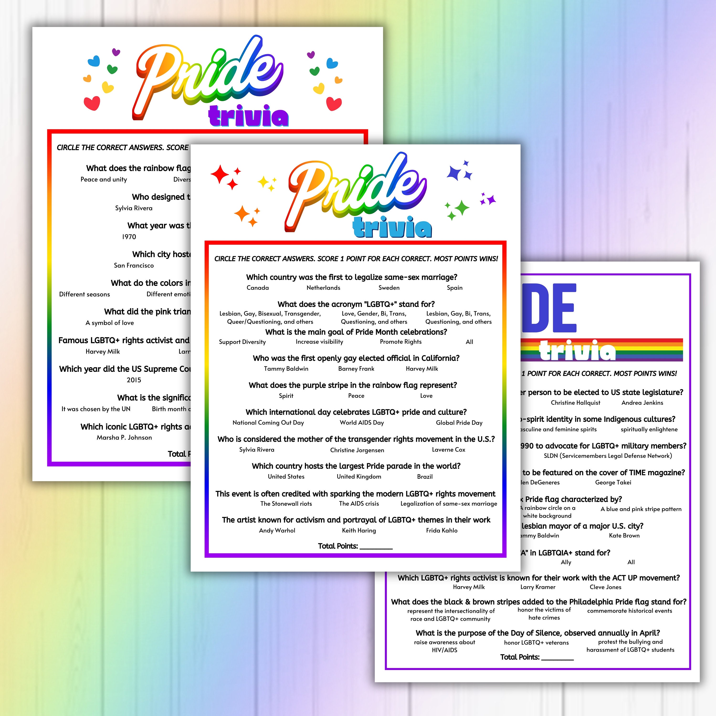 Pride Month Trivia | LGBTQ+ Pride Games | Pride Month Quiz Printable ...