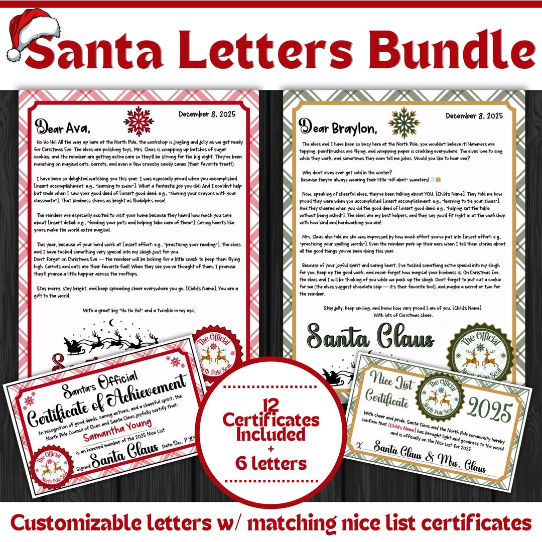 6 Printable Letters From Santa, Customizable Santa Letters PLUS 12 ...