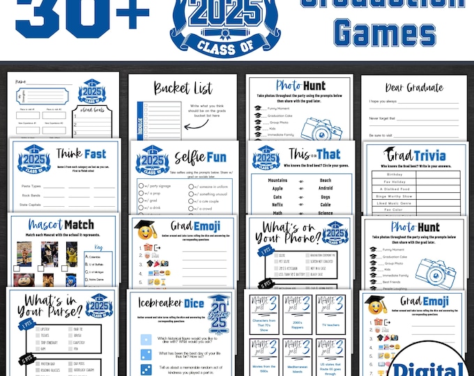 Graduation Party Games Bundle Printable Modern Graduation Games Class ...