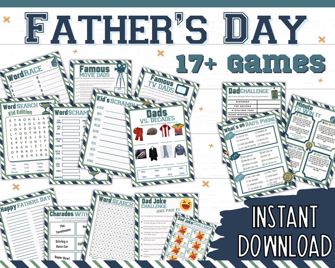 Father's Day Game Set | Printable Games for Fathers Day | Dad Jokes ...