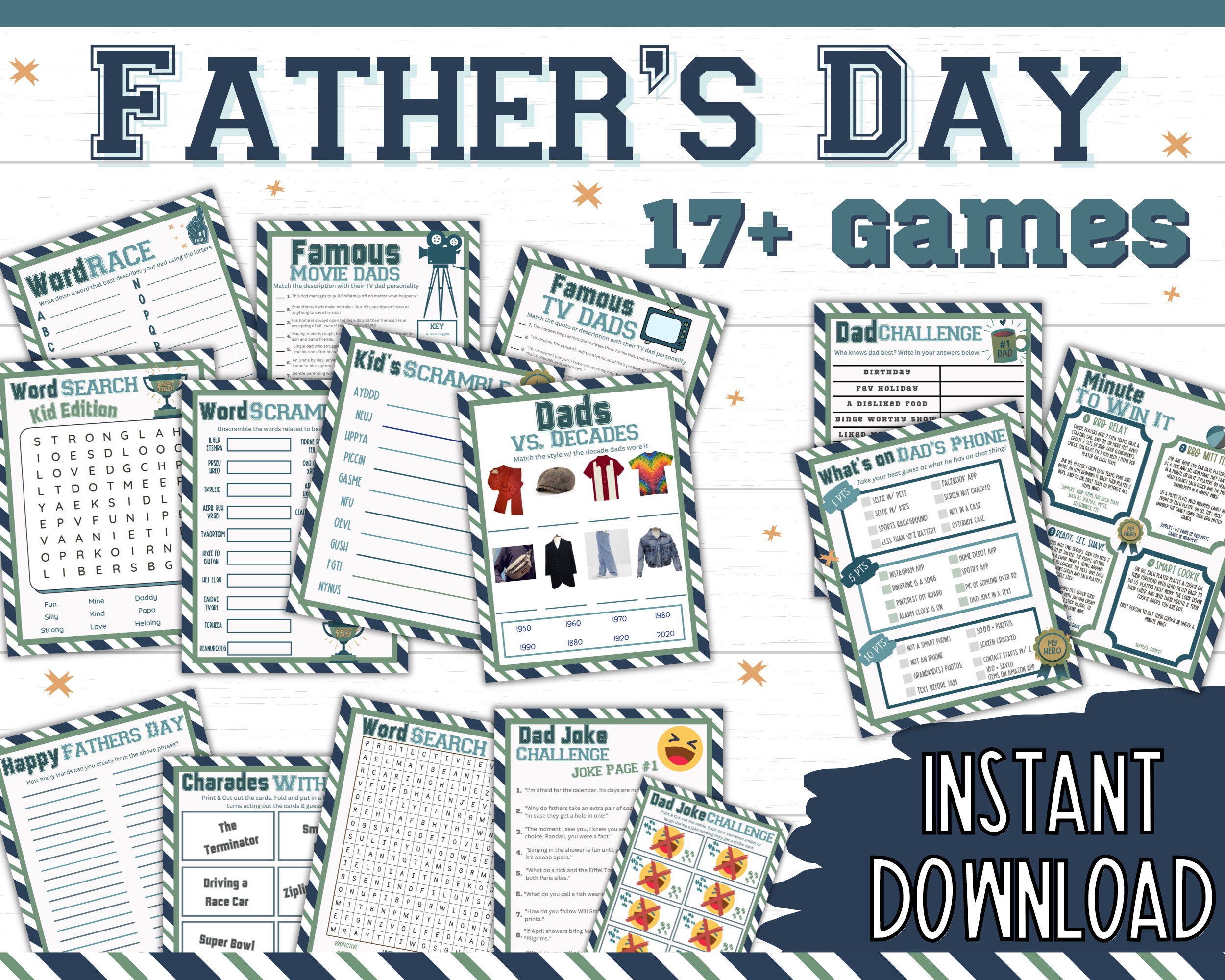 Father's Day Game Set | Printable Games for Fathers Day | Dad Jokes ...