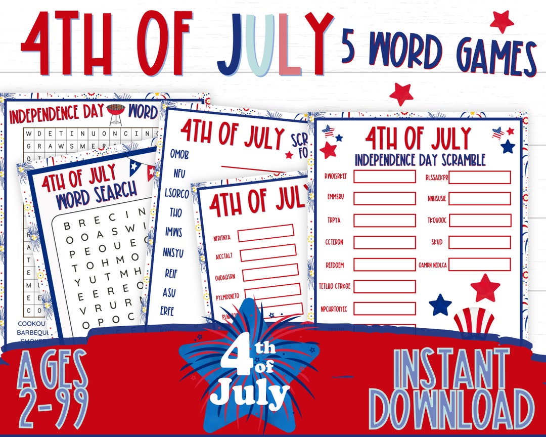 4th of July Word Games | Independence Day Word Game | 4th of July Party ...