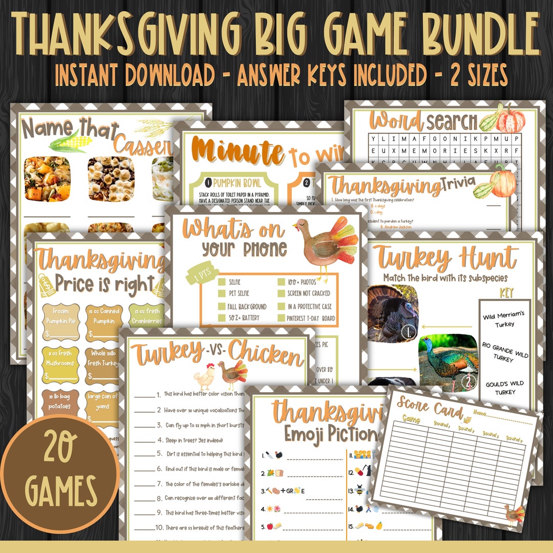 Printable Thanksgiving Games | Family Thanksgiving Game Bundle | Adults ...