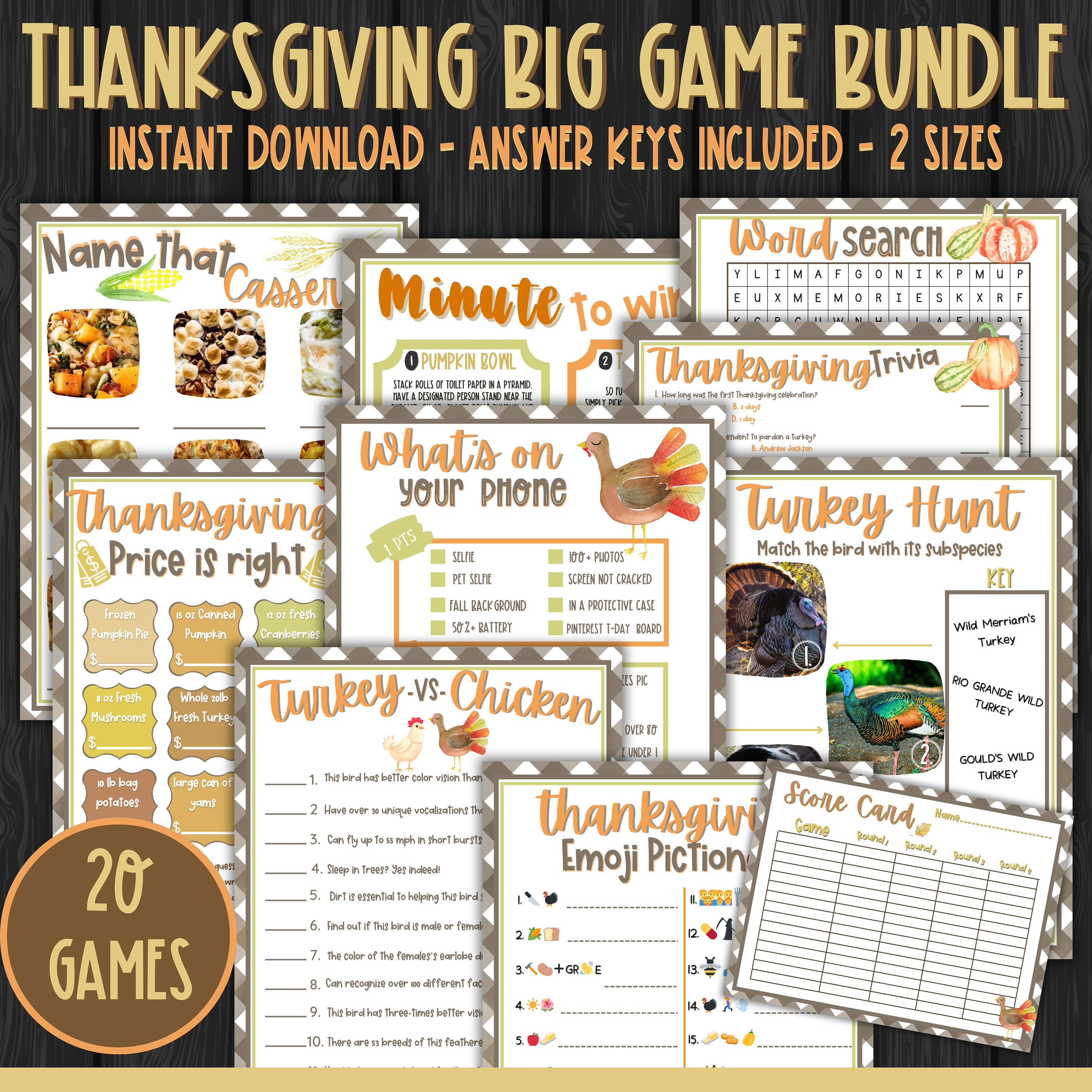 Printable Thanksgiving Games | Family Thanksgiving Game Bundle | Adults ...