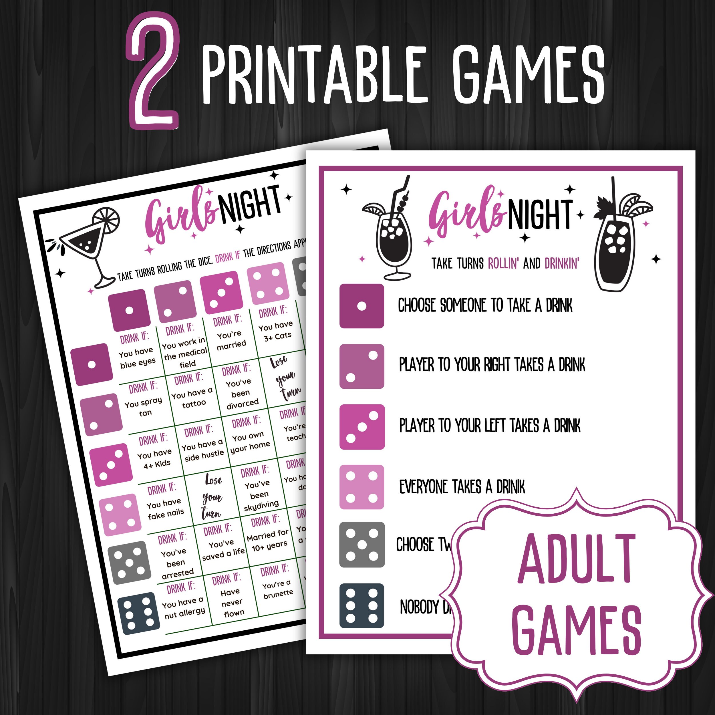 2 Girls Night Dice Games | Drinking Games | Girls Night Out | Girls ...