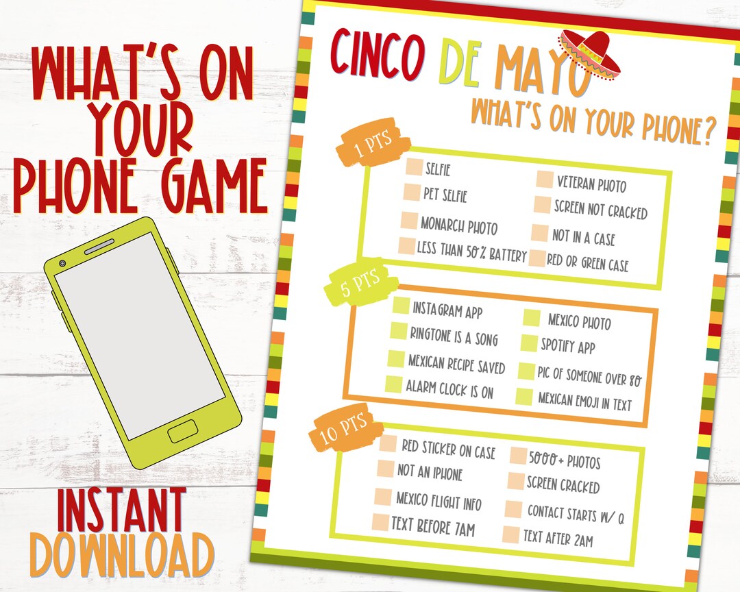 Cinco De Mayo Phone Game | What's on Your Phone Game | Party Phone Game ...