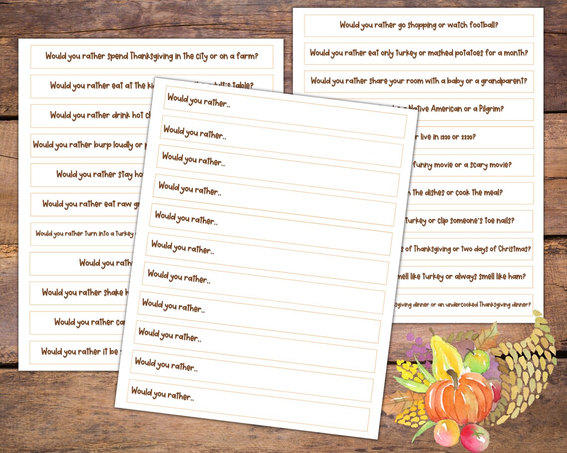Thanksgiving Would You Rather Game Printable (Download Now) - Etsy
