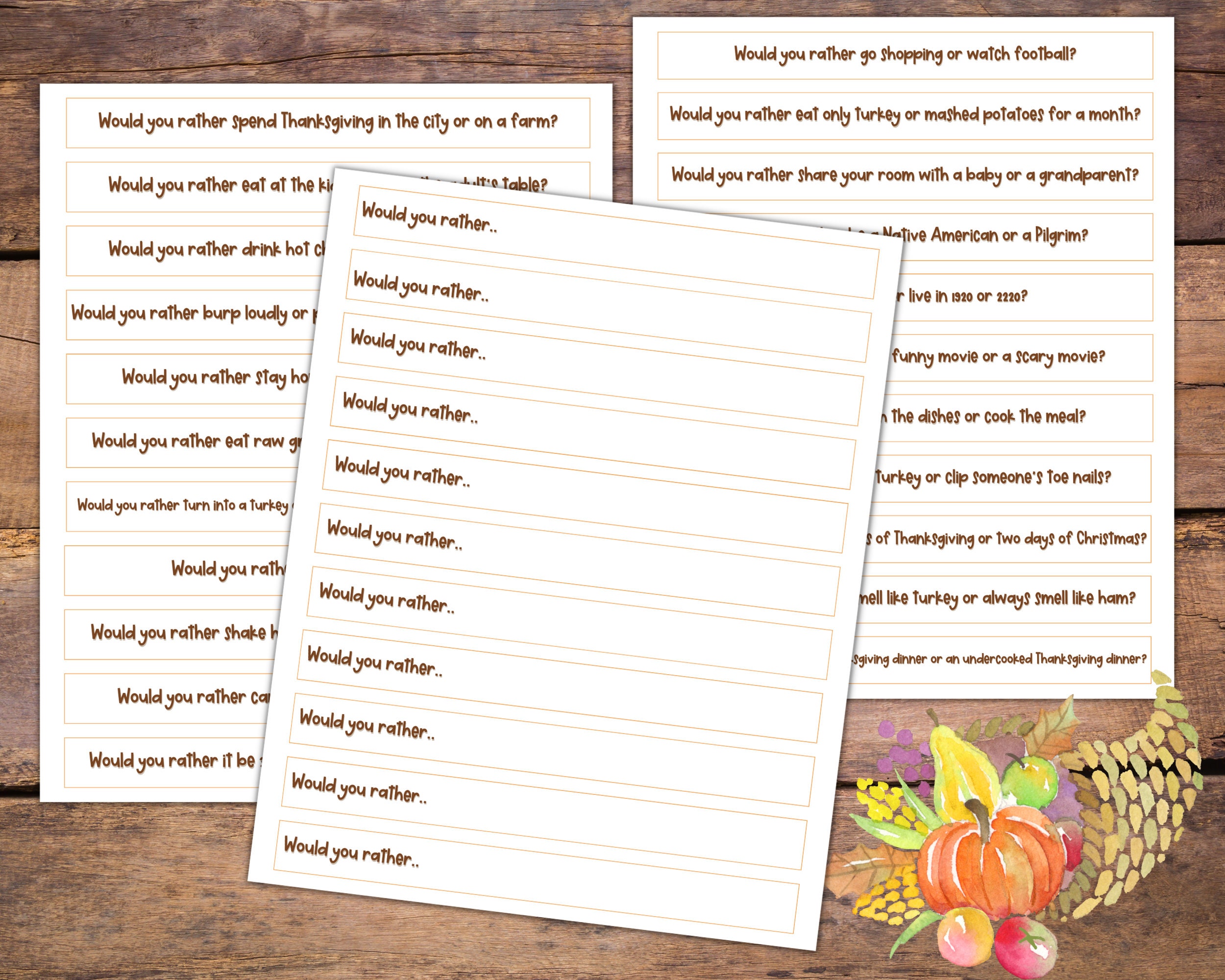 Thanksgiving Would You Rather Game Printable (Download Now) - Etsy