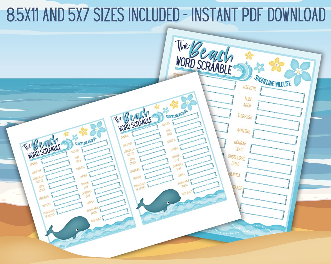 Beach Word Scramble Set | Printable Summer Word Scramble | Kid | Teen ...