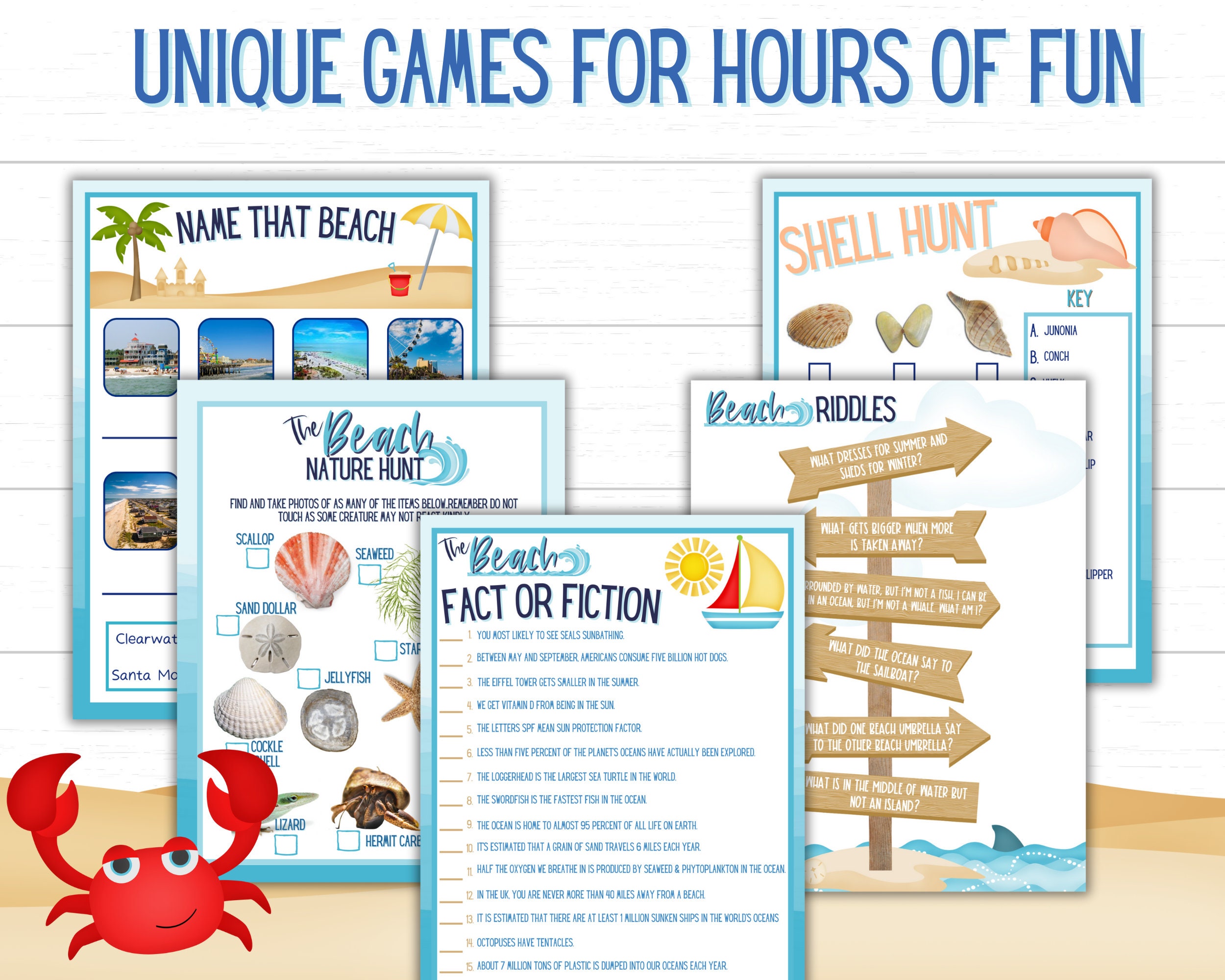 Beach Game Set | Printable Summer Beach Game Bundle | Kids Adults Teens ...