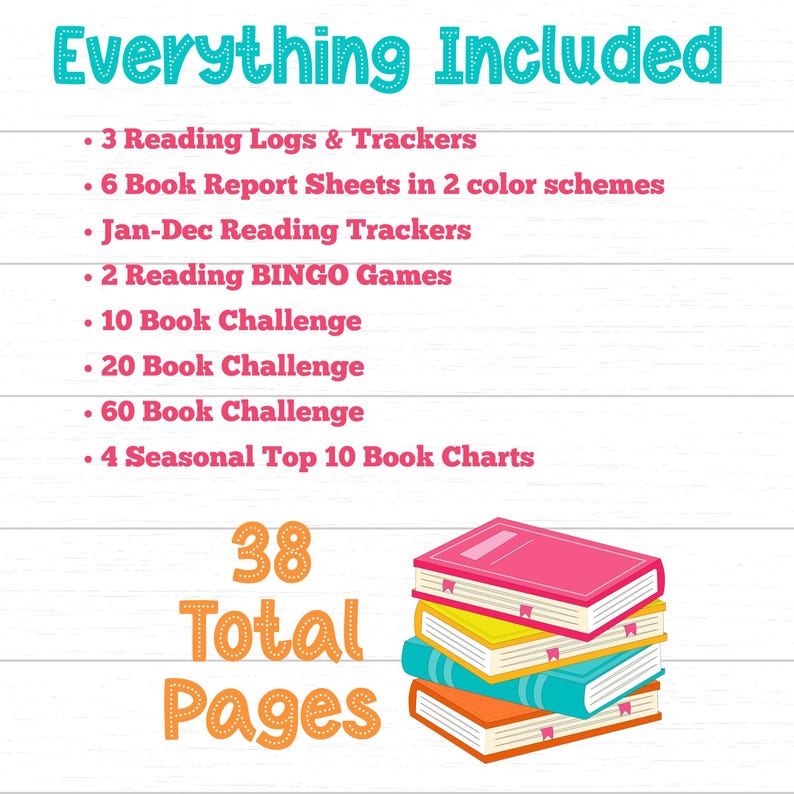 Reading Log, Kids Reading Log Set, Fun Kids Reading Trackers, 38 ...