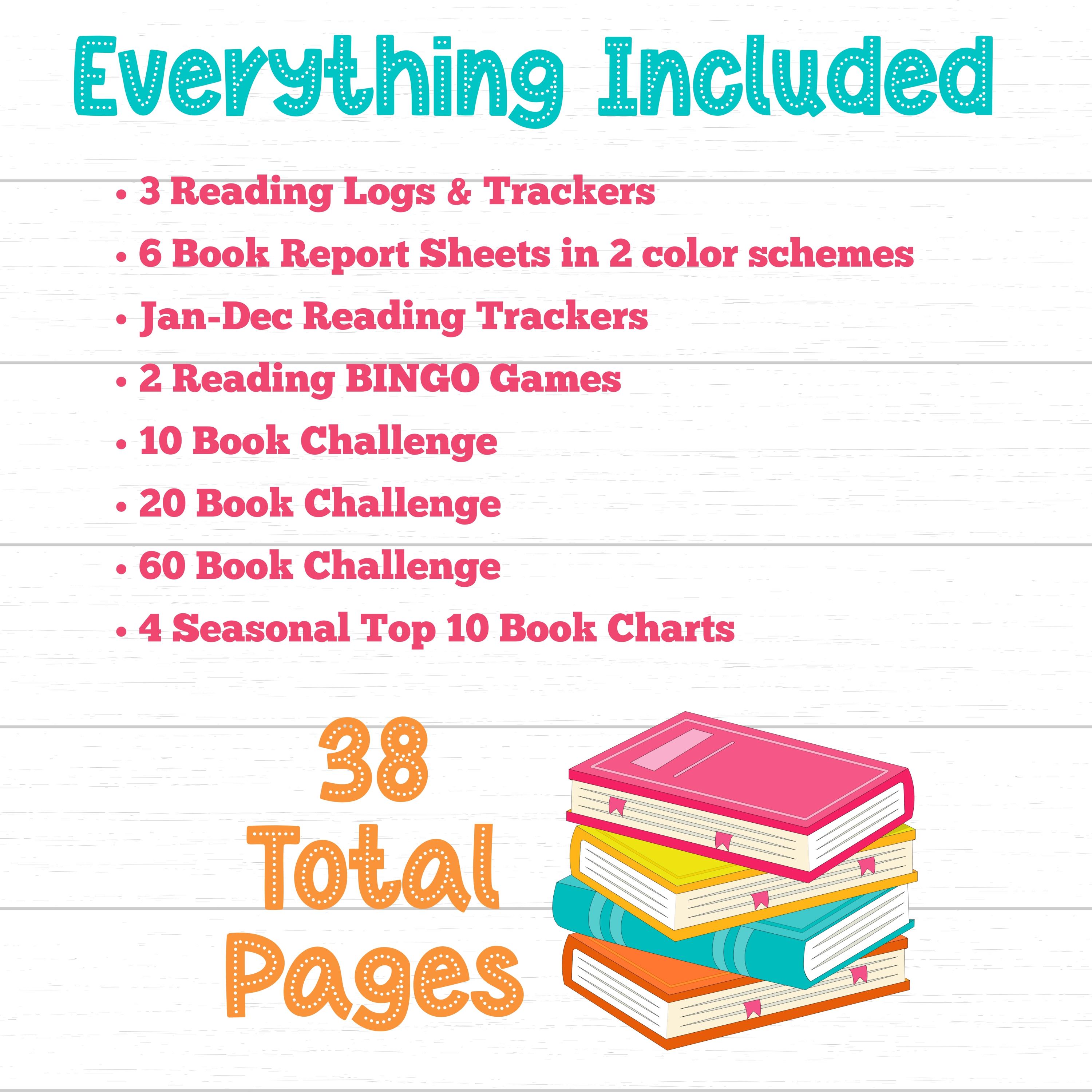 Reading Log, Kids Reading Log Set, Fun Kids Reading Trackers, 38 ...