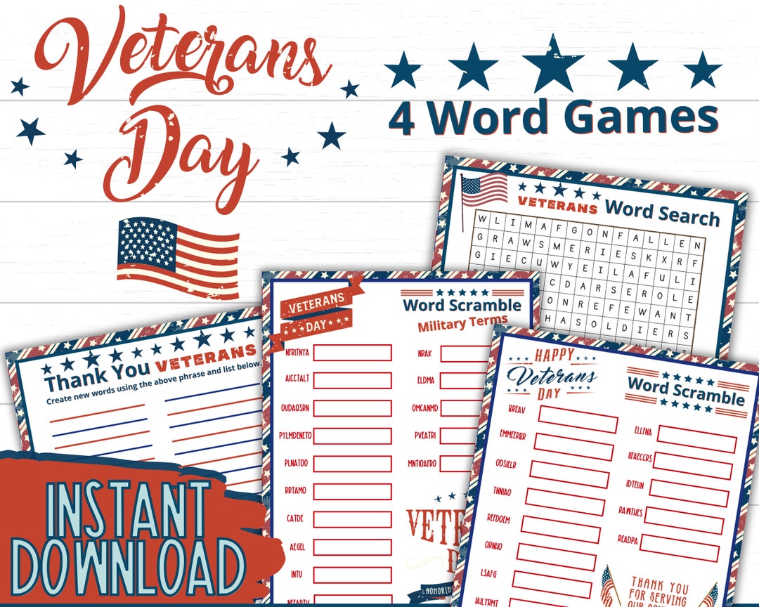 Veterans Day Word Games | Printable Veterans Day | Military | Instant ...
