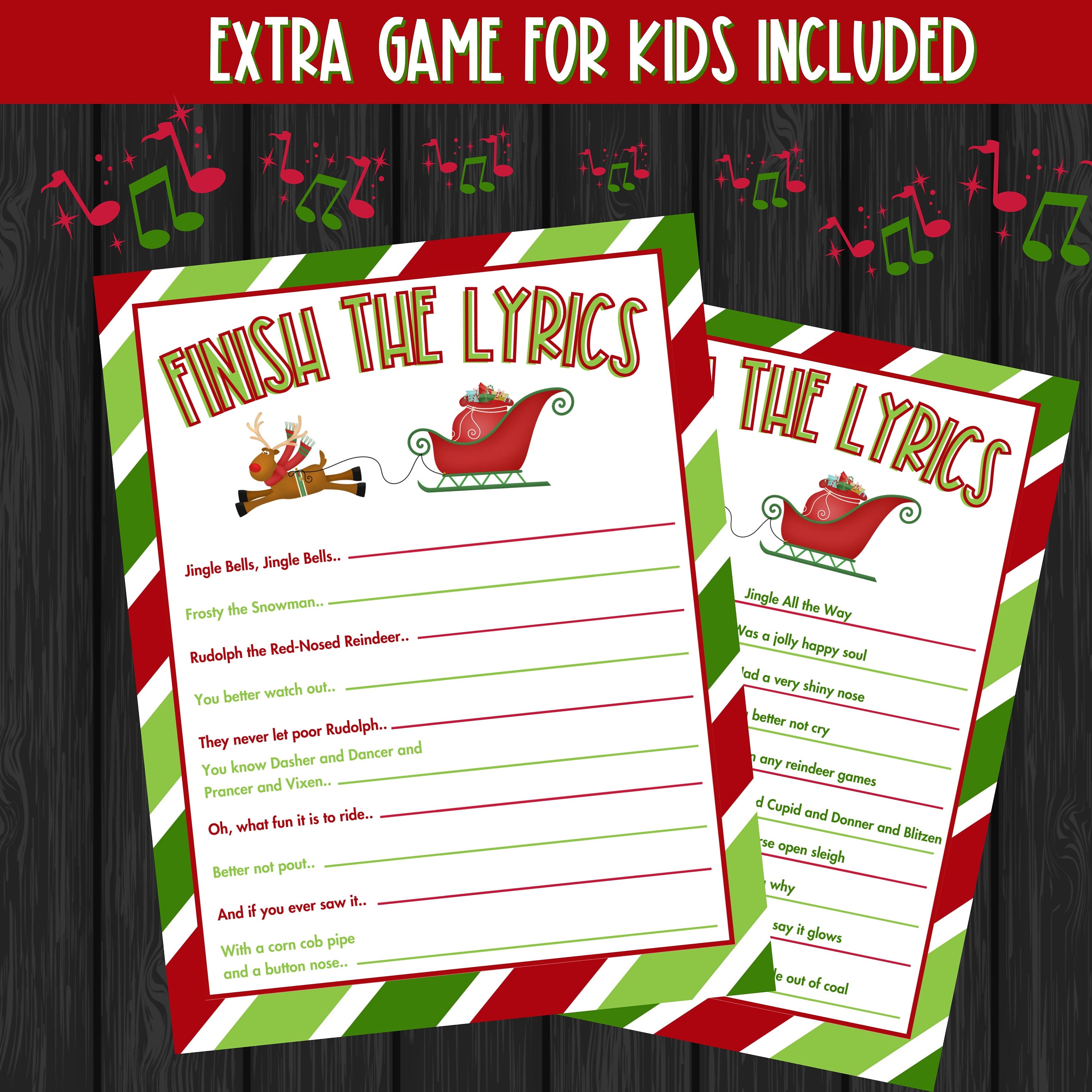 Christmas Finish the Lyrics Game Party Christmas Carols Game Finish the ...