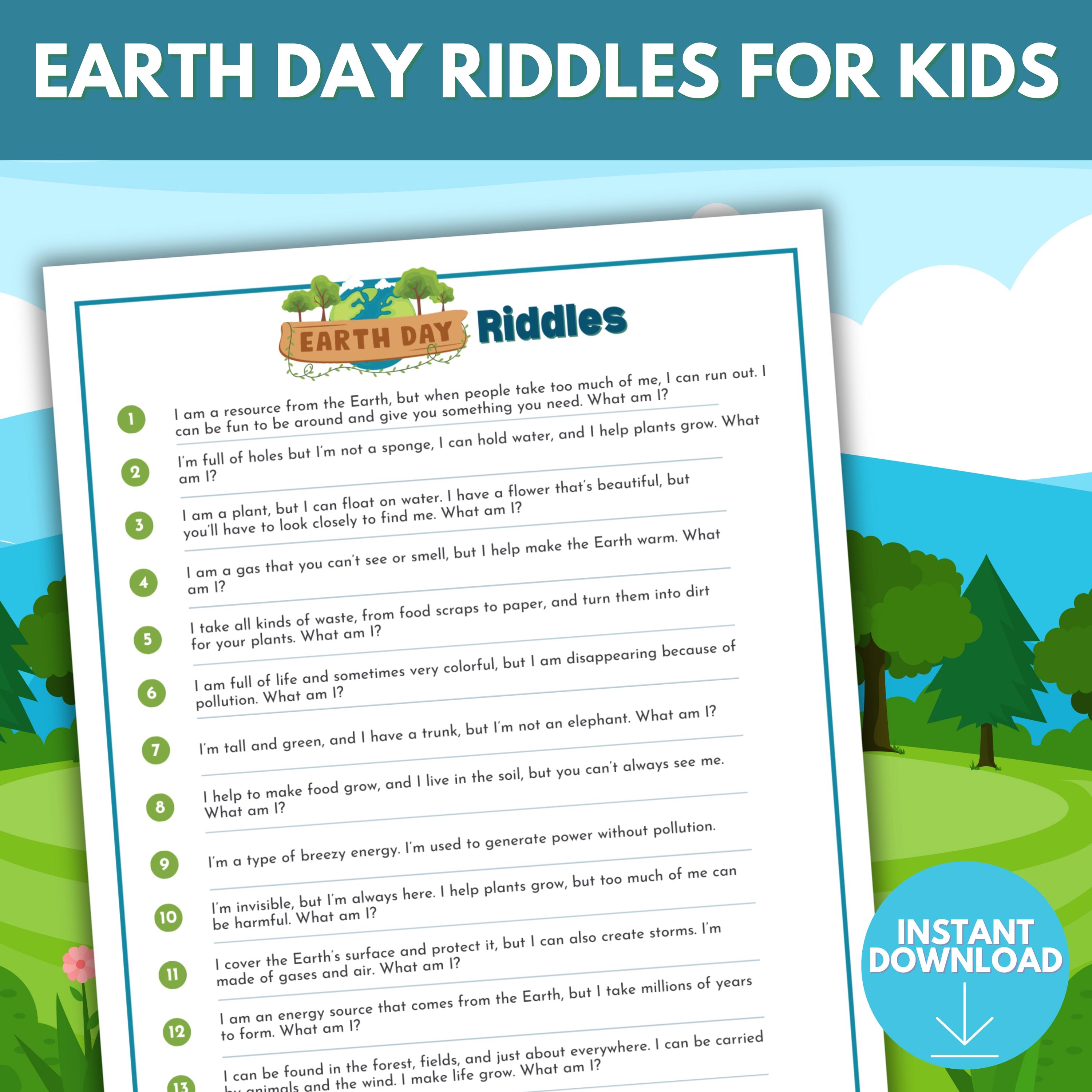 Earth Day Printable Riddles | Earth Day Activity | Earth Day Riddles ...