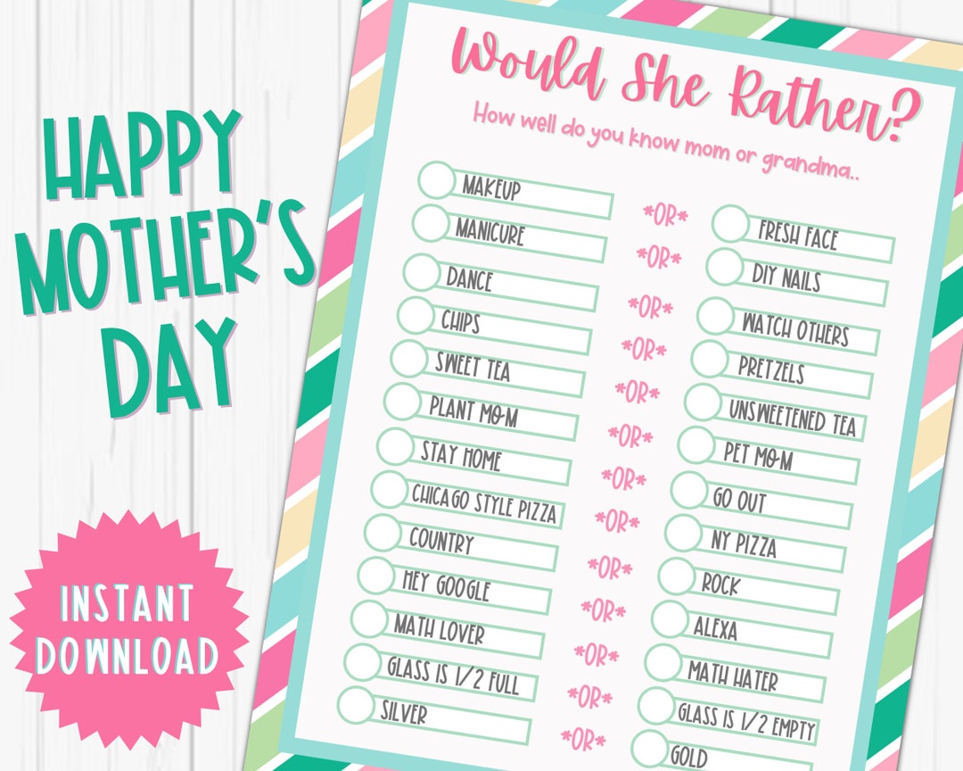 Mother's Day Would She Rather | Would She Rather Game | Mothers Day ...