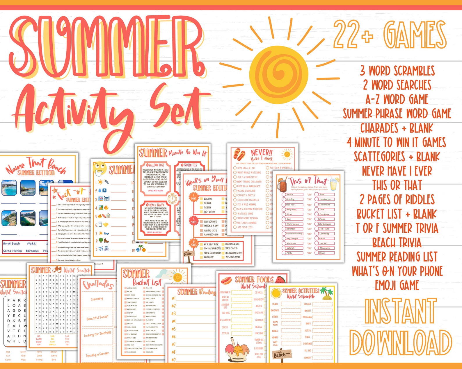 Summer Games | Printable Summer Game Bundle | Summer Games Kids Adults ...