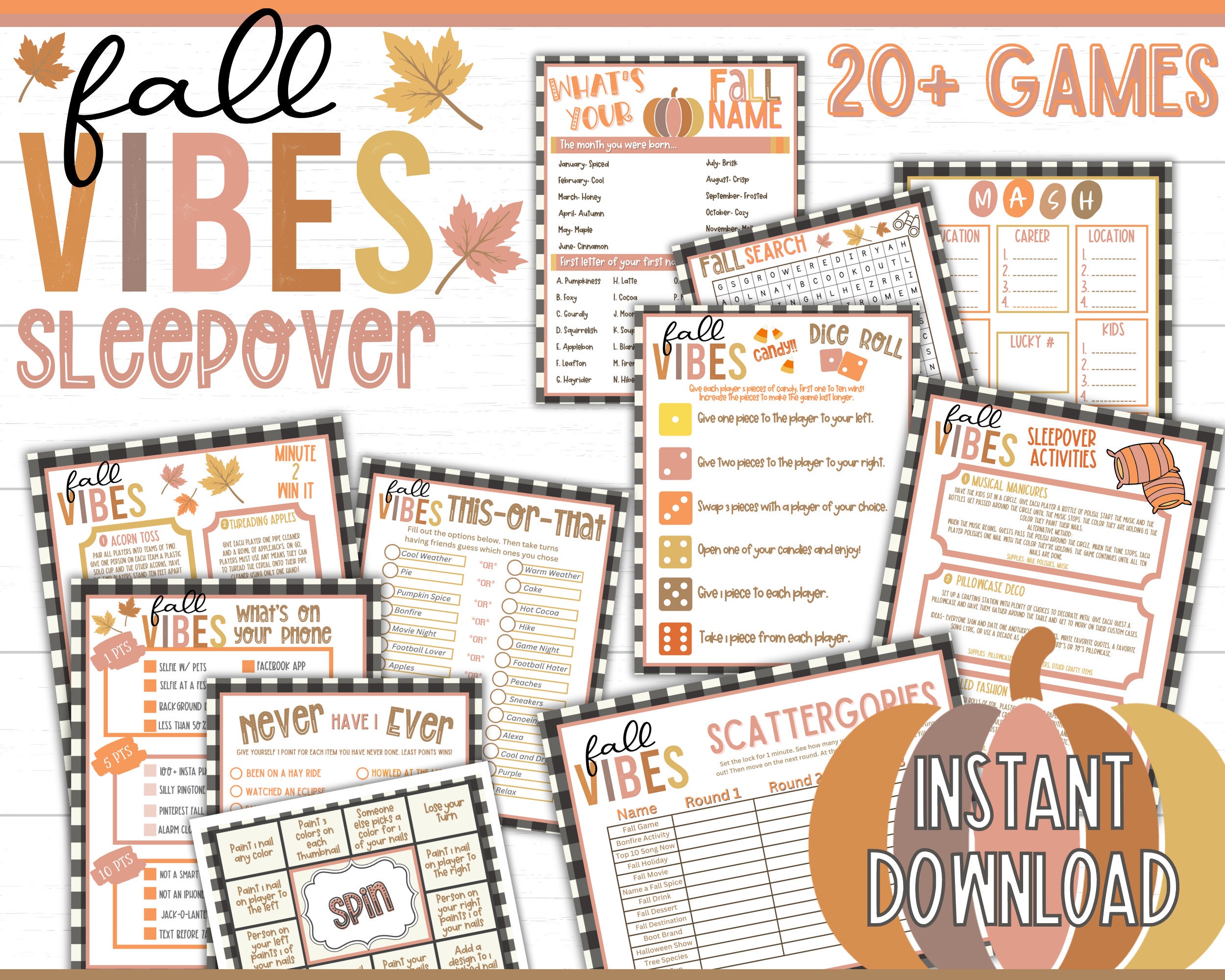 Fall Sleepover Game Bundle Slumber Party Activity (Download Now) - Etsy