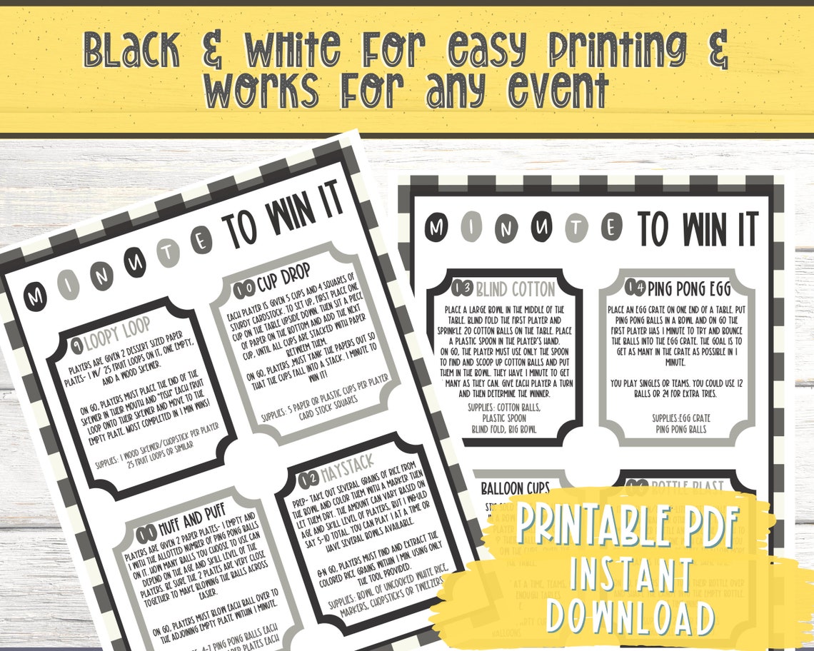 Minute to Win It Game, Party Game, Printable Party Game, Sleepover Game ...