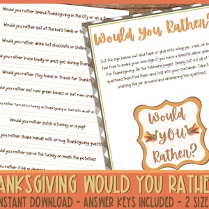 Thanksgiving Would You Rather Game Printable Thanksgiving Games ...