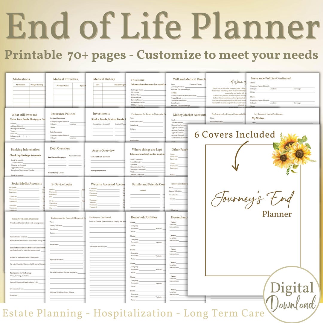 End of Life Planner, Emergency Binder, Printable Estate Planner With 77 ...