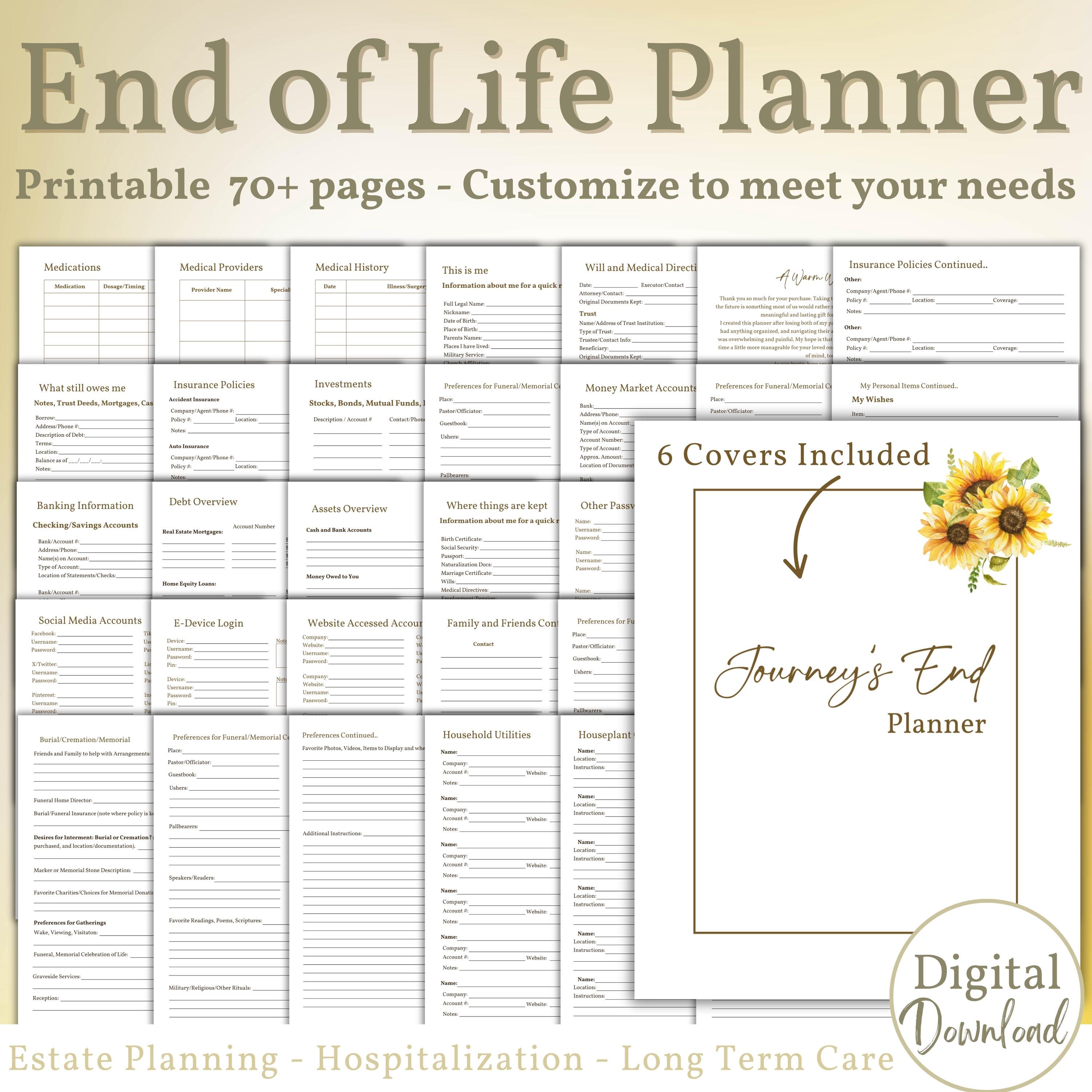 End of Life Planner, Emergency Binder, Printable Estate Planner With 77 ...
