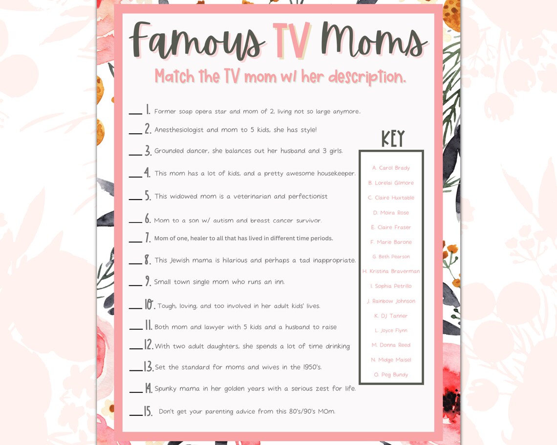 Mother's Day Famous TV Mom Game | Printable Mother's Day Game | Mother ...