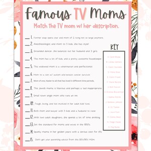Mother's Day Famous TV Mom Game | Printable Mother's Day Game | Mother ...