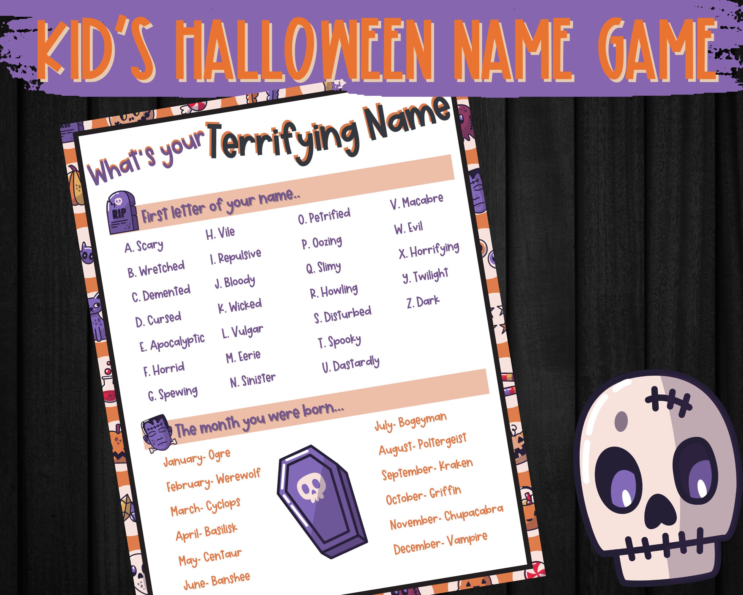 Printable Halloween Name Game, Halloween Kids Games, Halloween ...