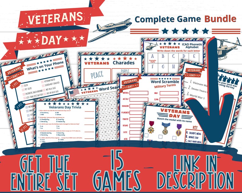 Veterans Day Word Games | Printable Veterans Day | Military | Instant ...