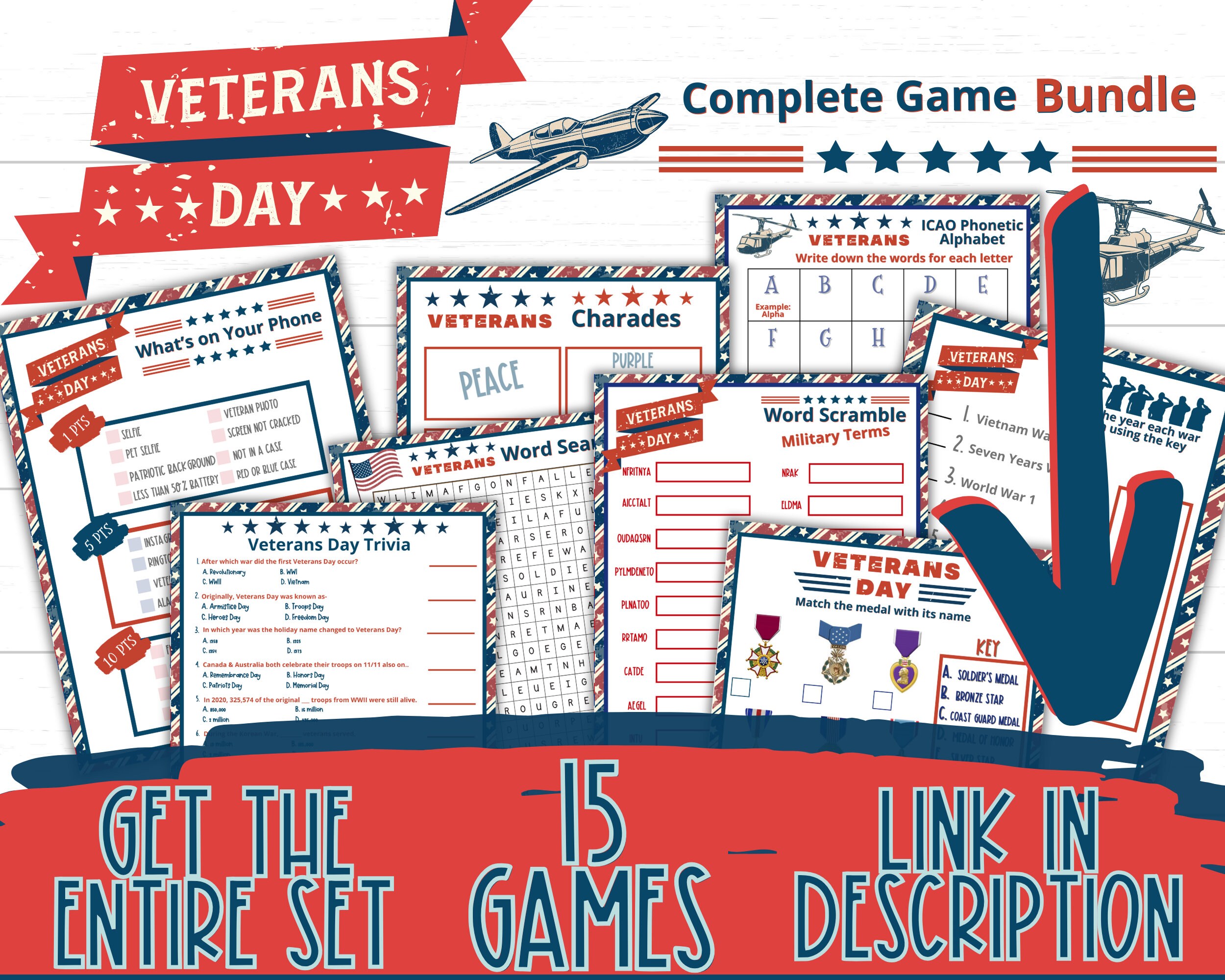 Veterans Day Word Games | Printable Veterans Day | Military | Instant ...