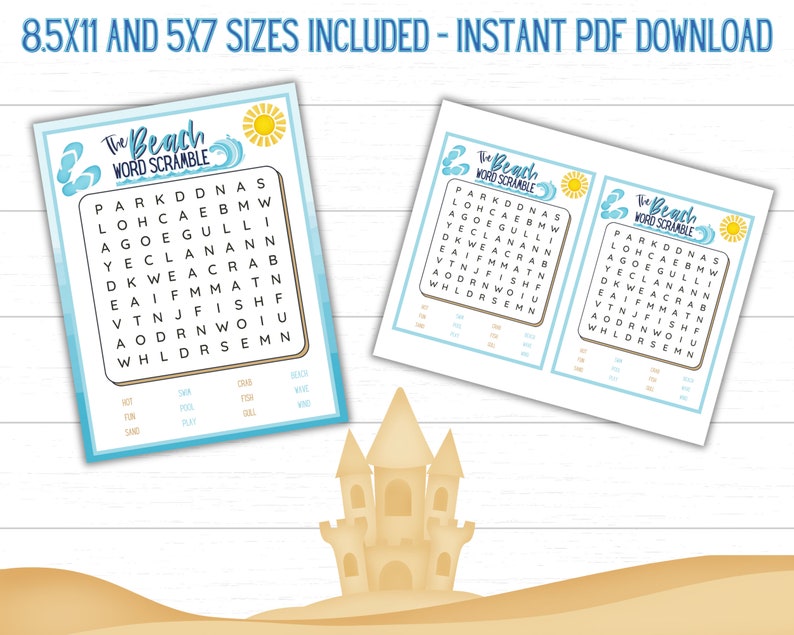 Beach Word Game Set | Printable Summer Beach Word Search | Word ...