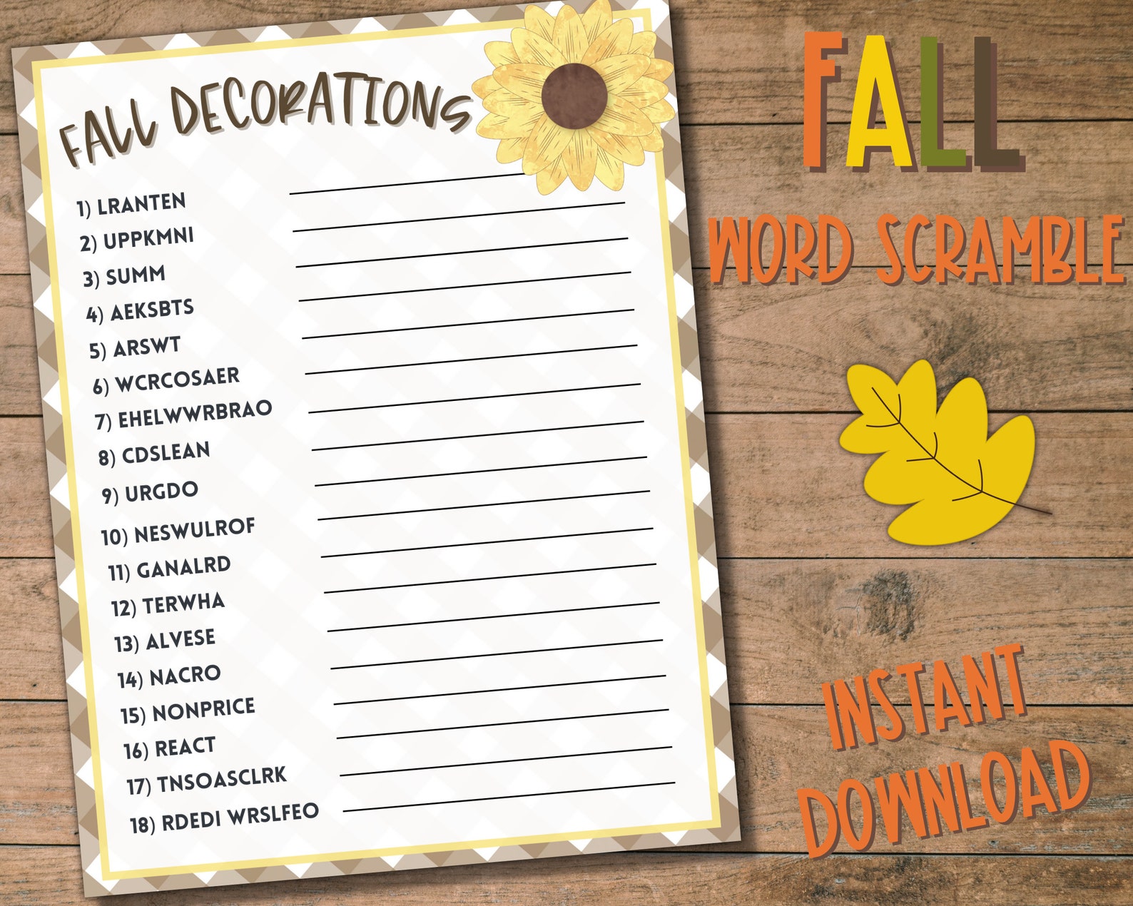 Fall Word Scramble, Autumn Word Scramble, Party Games, Fall Printable ...