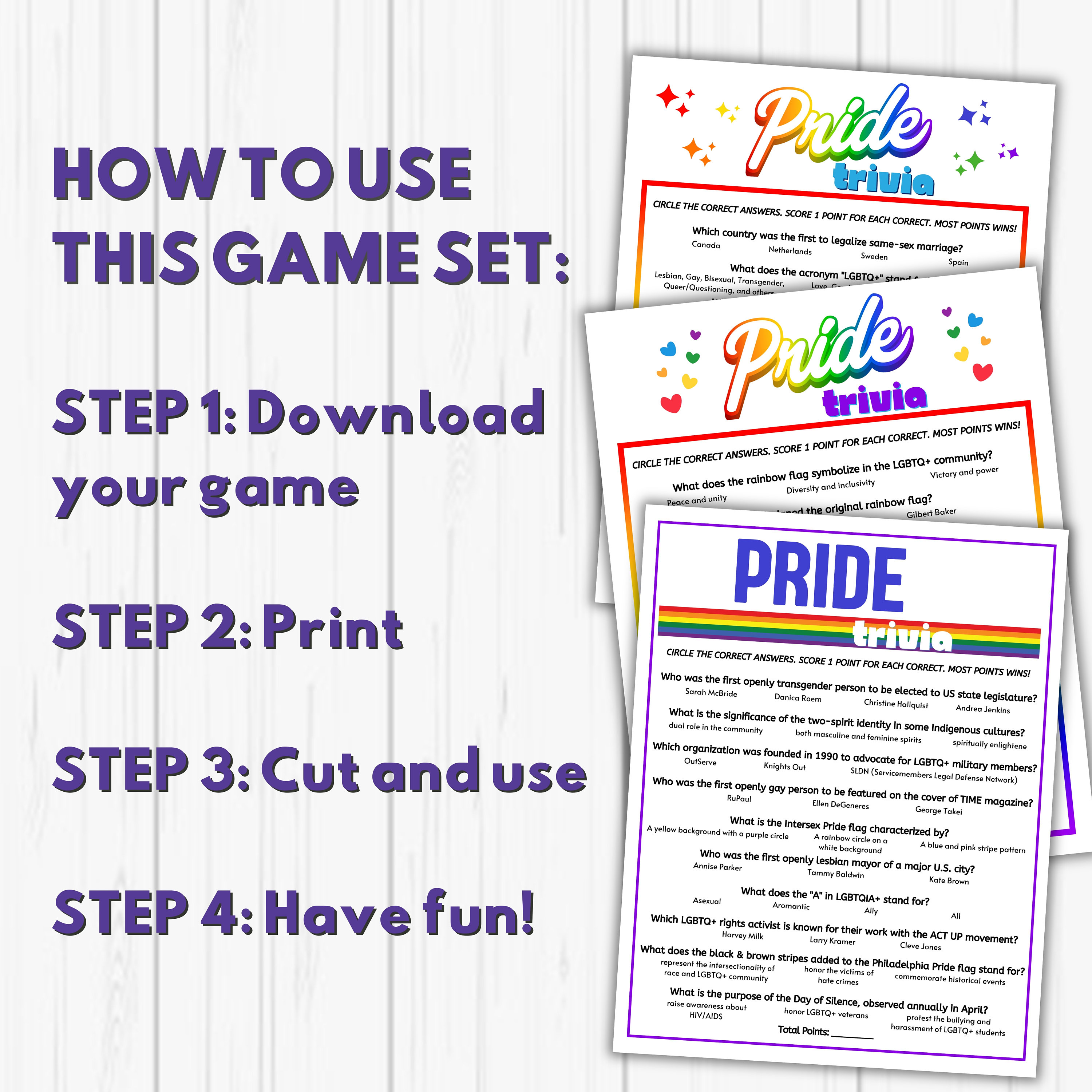 Pride Month Trivia | LGBTQ+ Pride Games | Pride Month Quiz Printable ...