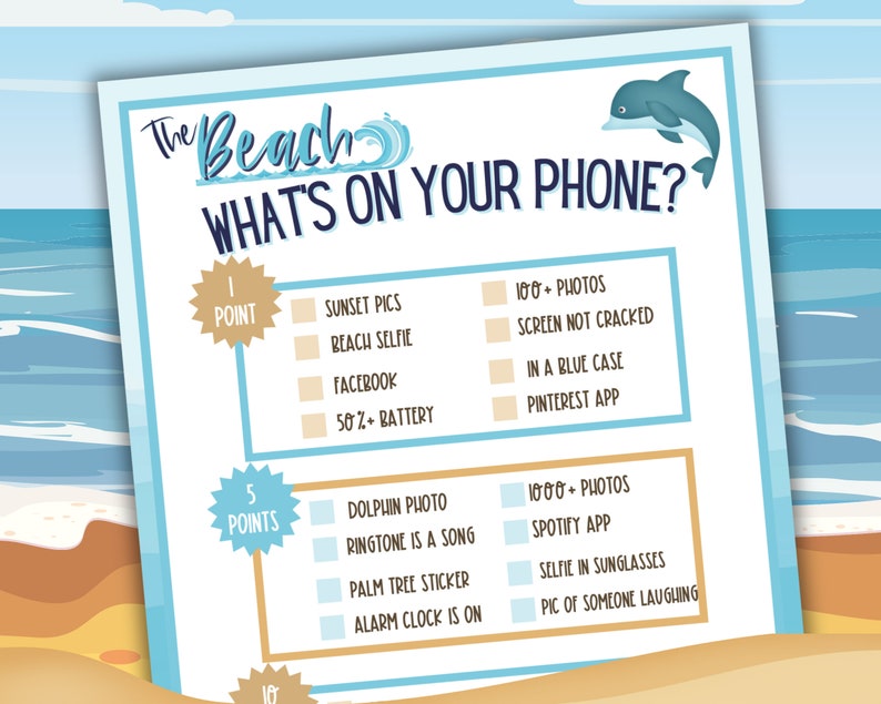 Beach Phone Game | Printable Summer Phone Game | Kid | Teen | What's on ...