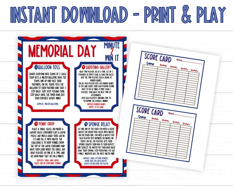 Memorial Day Minute to Win It | Memorial Day Game | Memorial Day Party ...
