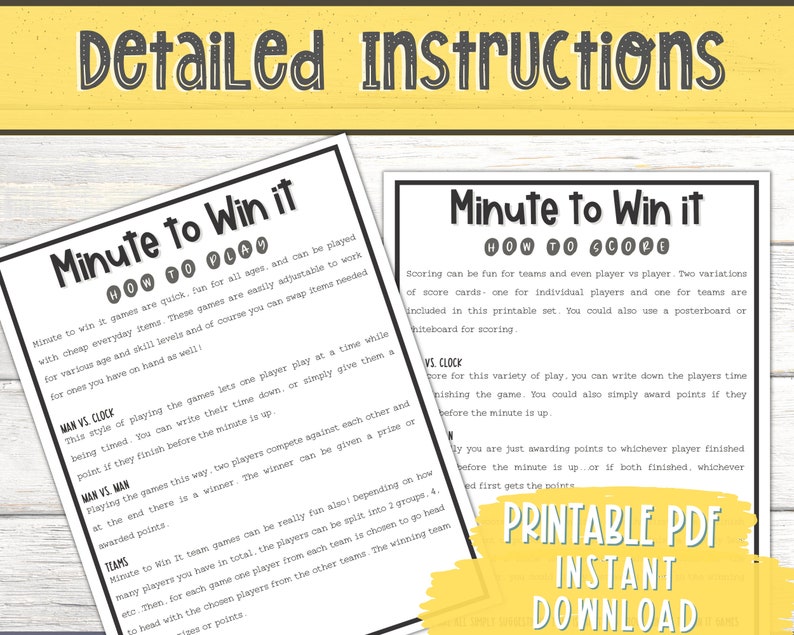 Minute to Win It Game, Party Game, Printable Party Game, Sleepover Game ...