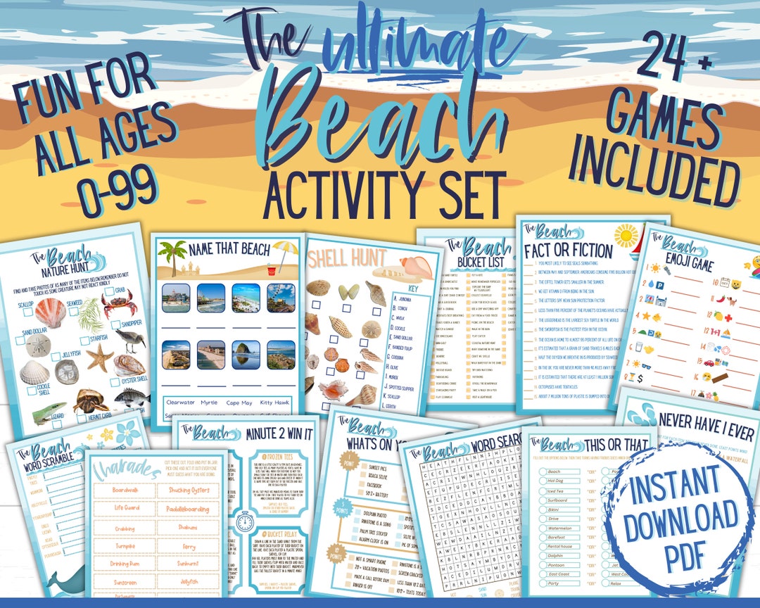 Beach Game Set | Printable Summer Beach Game Bundle | Kids Adults Teens ...