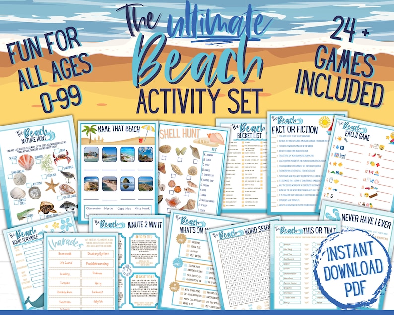 Beach Game Set | Printable Summer Beach Game Bundle | Kids Adults Teens ...