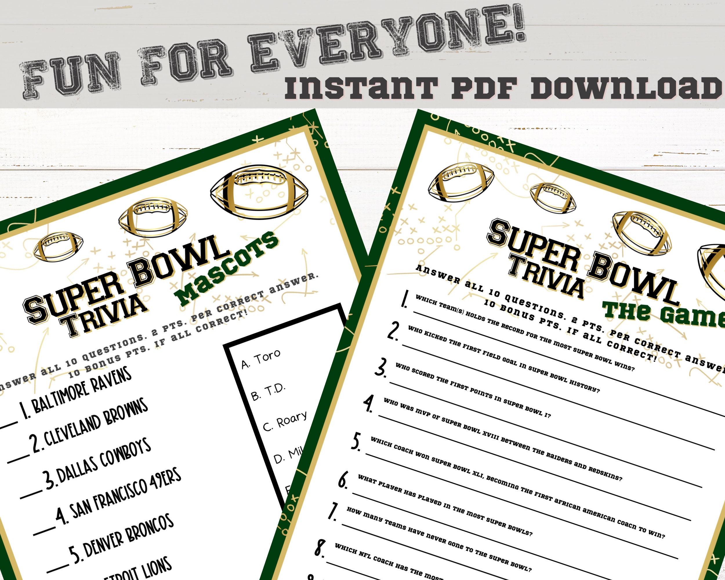 Super Bowl Trivia Printable Super Bowl Trivia Games Trivia | Etsy