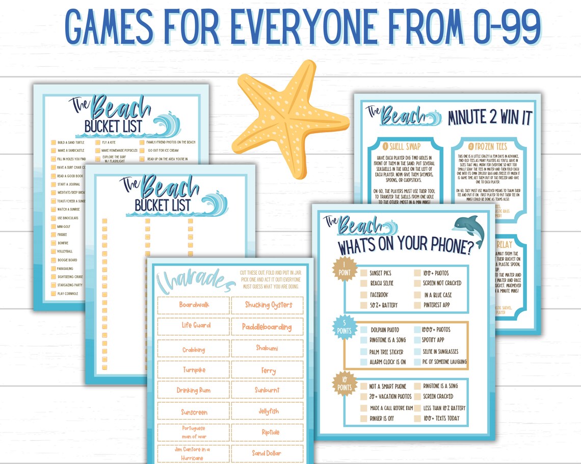 Beach Game Set | Printable Summer Beach Game Bundle | Kids Adults Teens ...