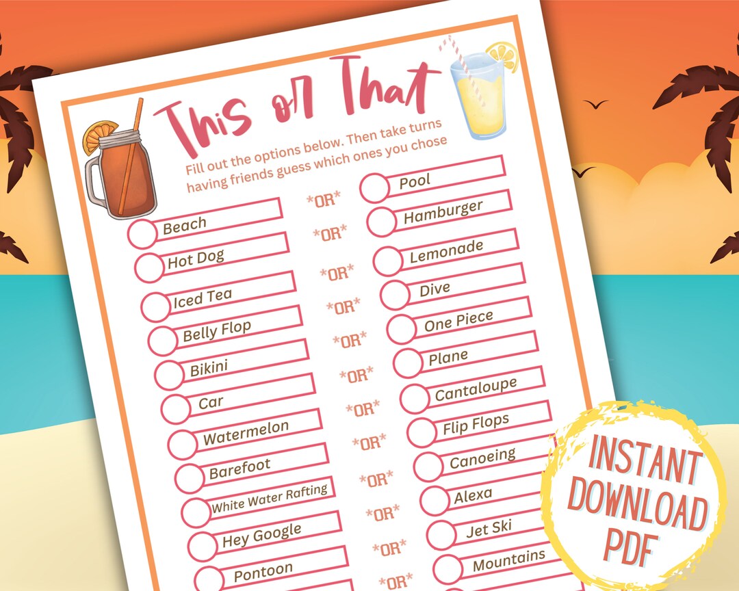 Summer This or That Game | Printable Summer This or That Activity ...