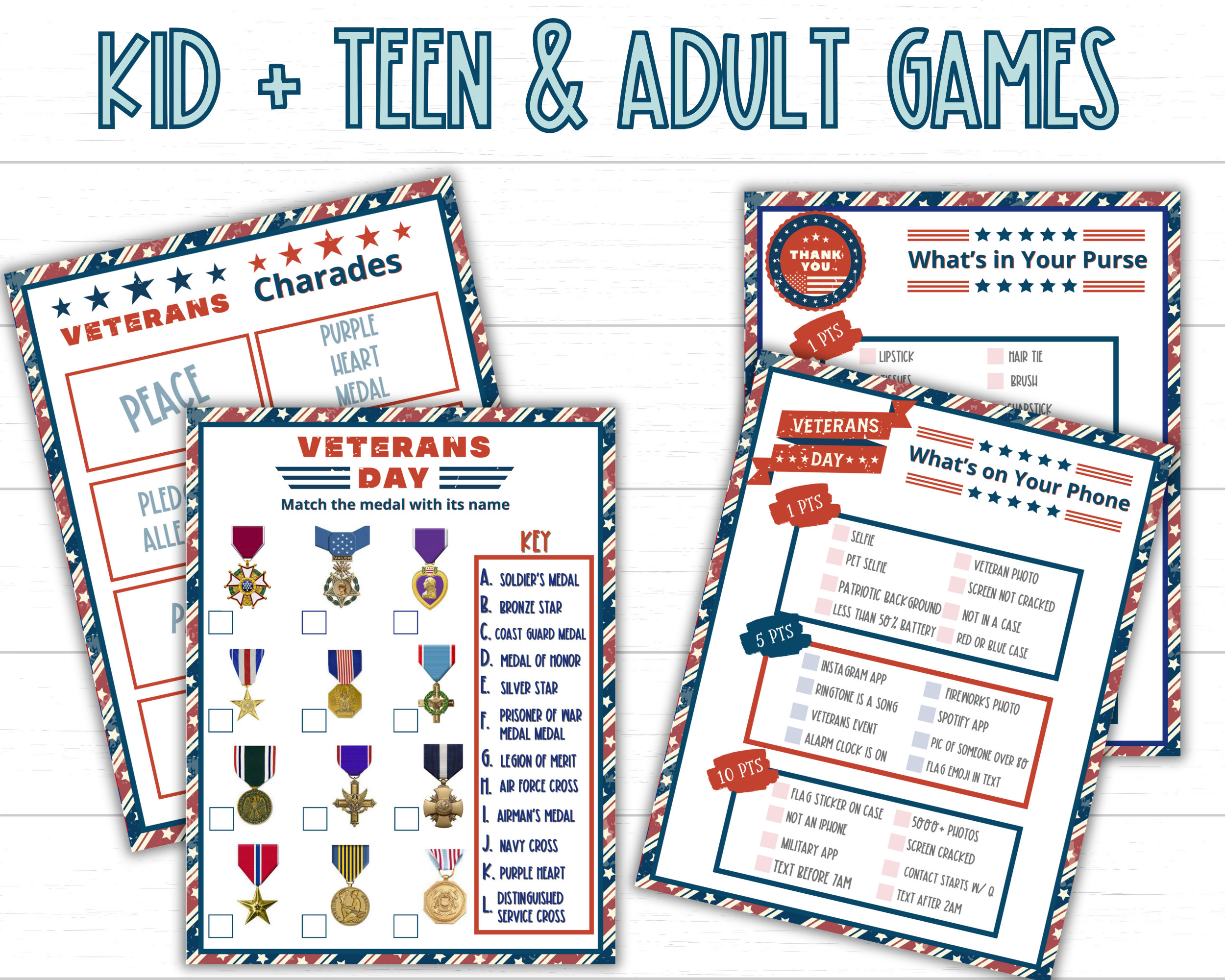 Veterans Day Games | Printable Veterans Day Activities| Party | Instant ...