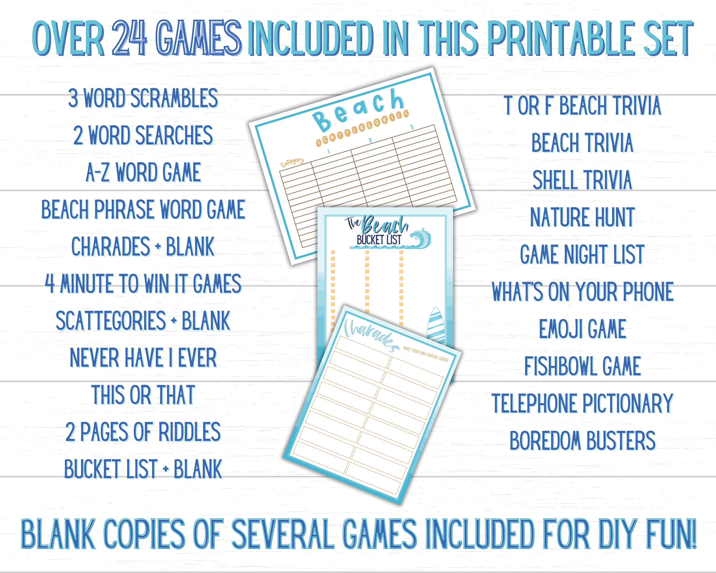 Beach Game Set | Printable Summer Beach Game Bundle | Kids Adults Teens ...