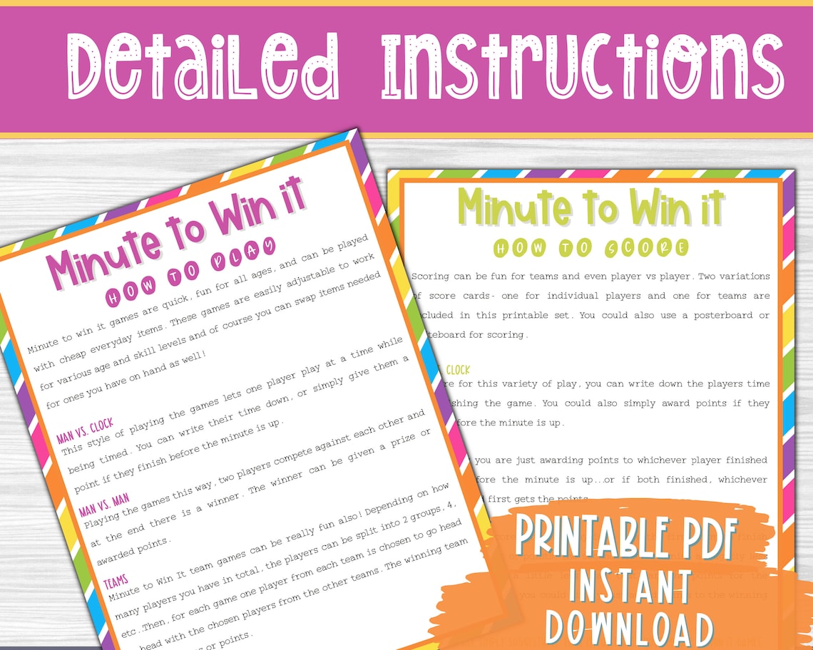 Minute to Win It, Party Game, Printable Party Game, Sleepover Game ...