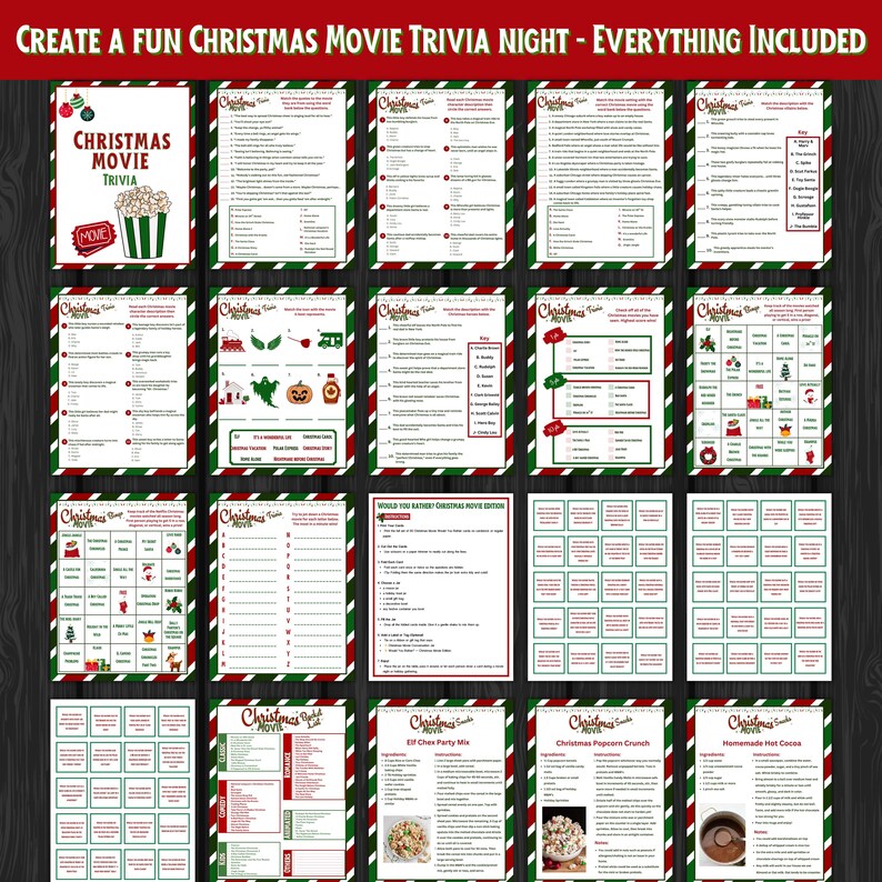 Christmas Movie Trivia Game Bundle, Printable Christmas Party Games ...