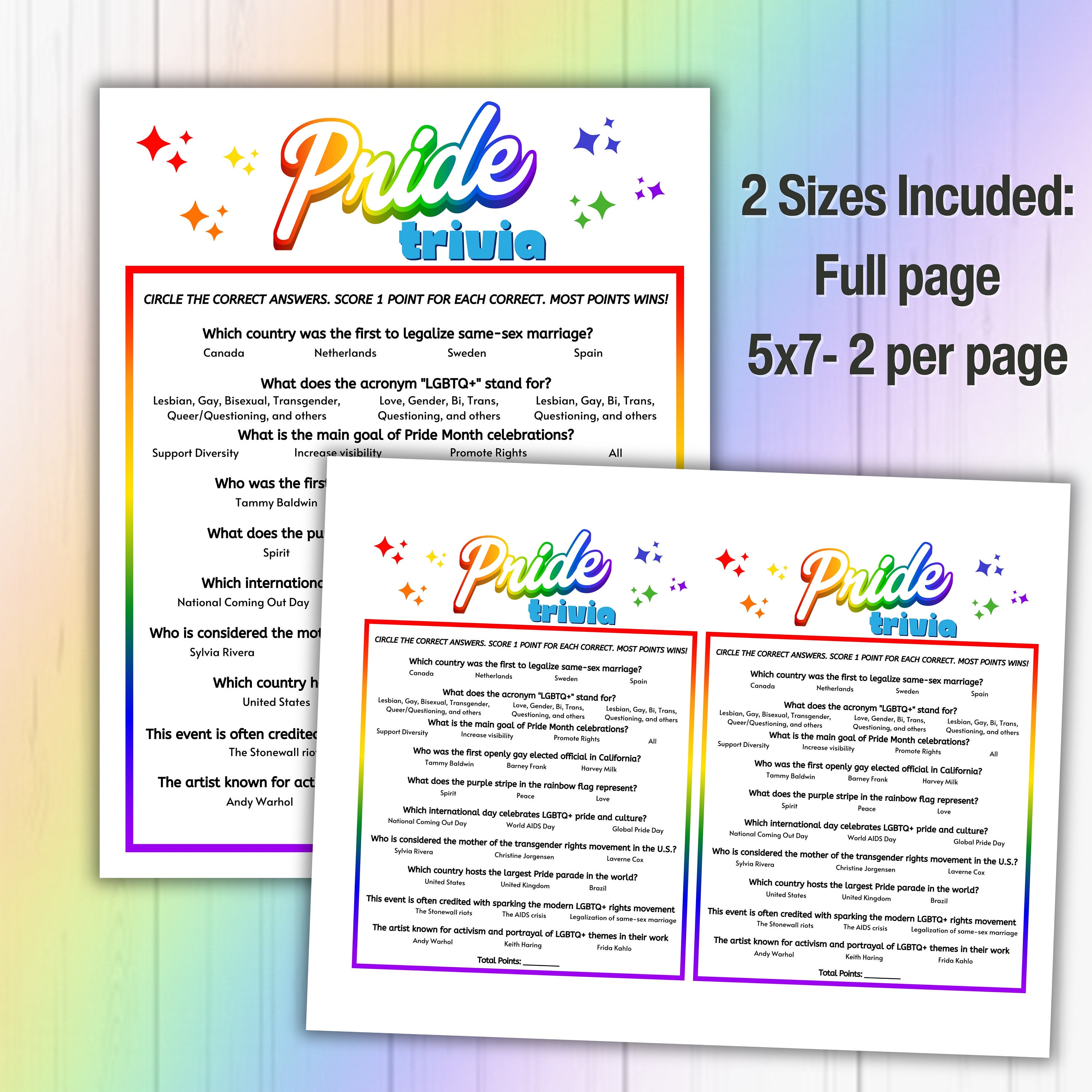 Pride Month Trivia | LGBTQ+ Pride Games | Pride Month Quiz Printable ...